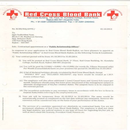 2013 Red Cross Blood Bank - Rajkot Contract | PDF