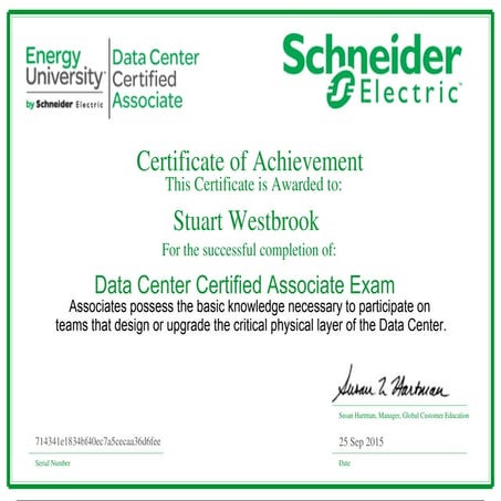 Certificate of Achievement Stuart Westbrook Schneider Electric Data ...