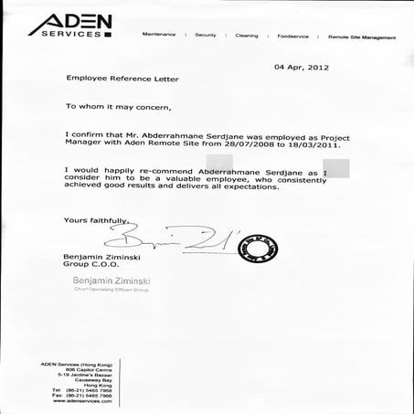 EmployementCertificate Abderrahmane Serdjane | PDF
