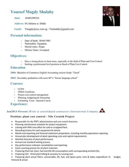 Youssef Magdy CV | PDF | Civil Engineering Industry | Industries Youssef Magdy CV | PDF | Civil Engineering Industry | Industries