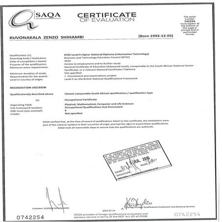 saqa hnd evaluation | PDF