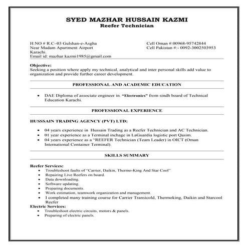 Syed Mazhar CV | DOC