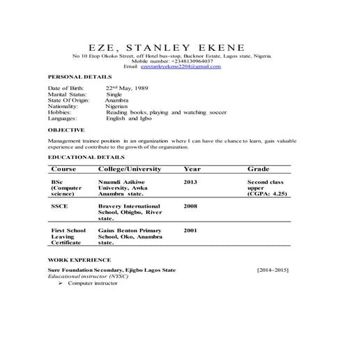 Stanley Ekene Eze CV | DOCX
