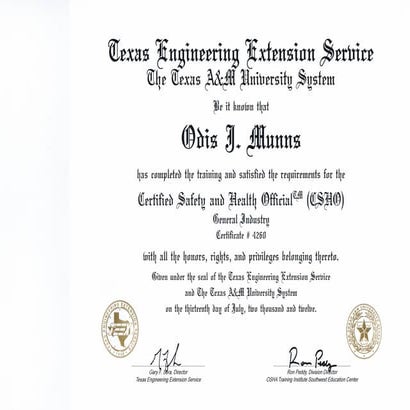 General Industry CSHO Certificate | PDF