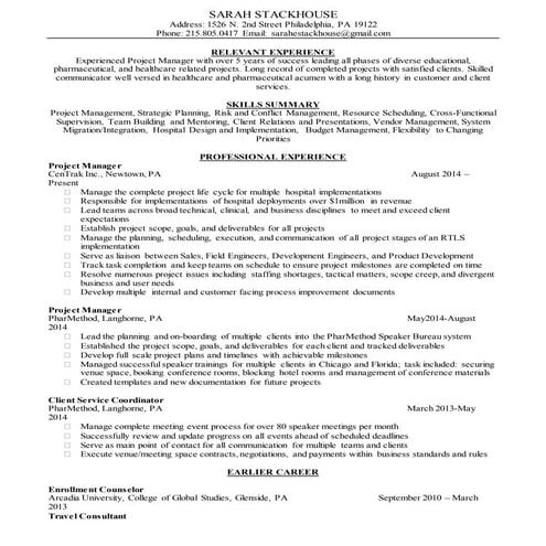 Resume of Sarah E Stackhouse | PDF