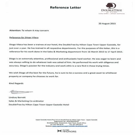 Diogo Vilaca's Reference Letter | PDF