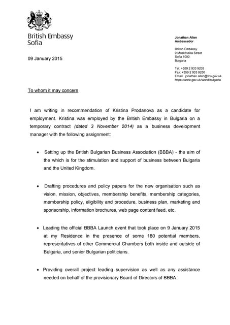 Letter of Recommendation US embassy | PDF