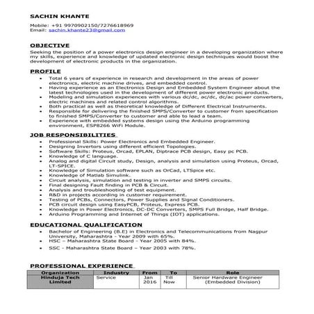 Power Electronics Engineer Resume - Sachin Khante | DOC | Internet of ...