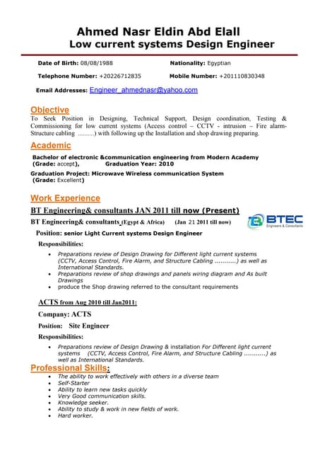 ELV ENGINEER RESUME | DOC