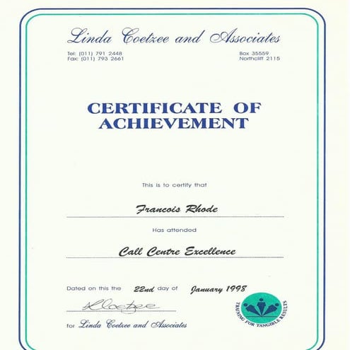 Call Centre Excellence Cert. | PDF