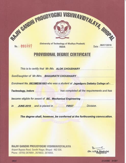 B-TECH DEGREE CERTIFICATE | PDF