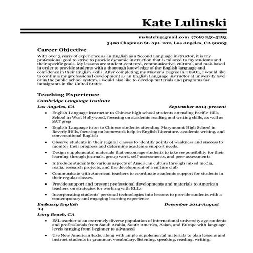 Kate Lulinski's Resume | DOC
