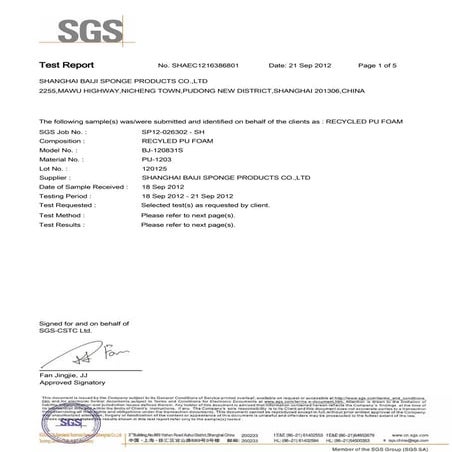 RoHS test report by SGS on 2012 | PDF
