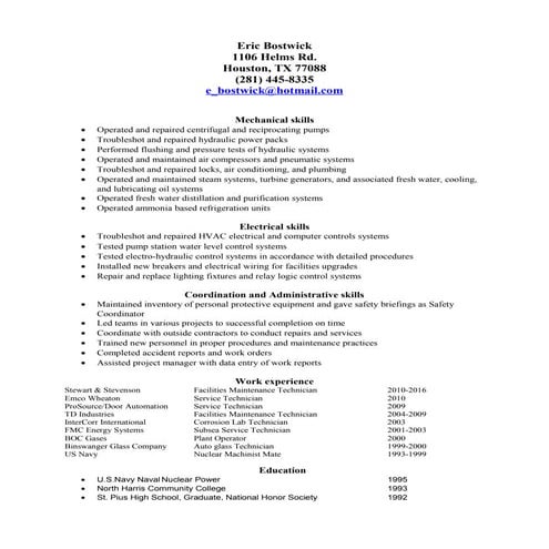 Eric Bostwick's resume 5-10-16 | DOC