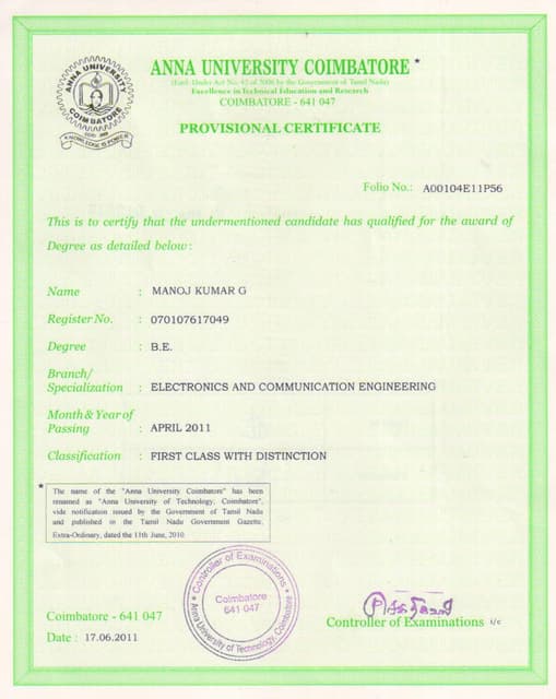 Provisional Certificate of Degree | PDF