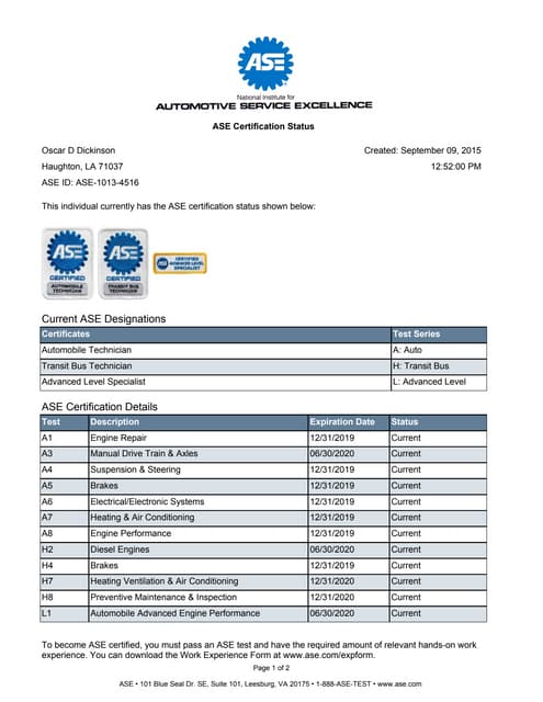 ASE Certification | PDF