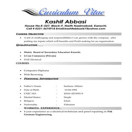kashif cv | DOC | Education