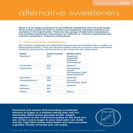 F8 aus alternative sweeteners | PDF | Desserts and Baking | Food & Drink