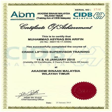 Lifting Certificate | PDF