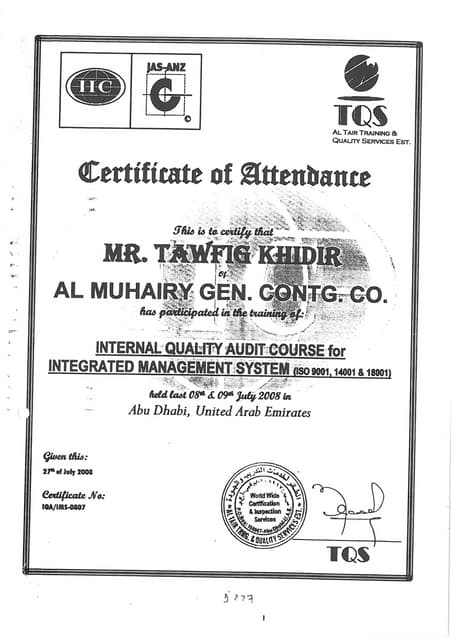 QMS Awarnes Certificate | PDF