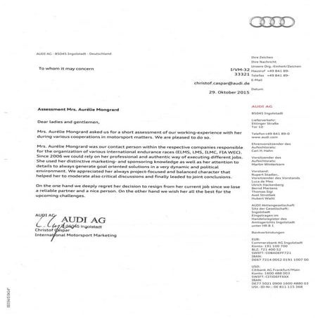 AUDI_Recommandation letter 2015 | PDF