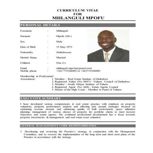 CV_Mhlanguli Mpofu_Real Estate & Valuation | PDF