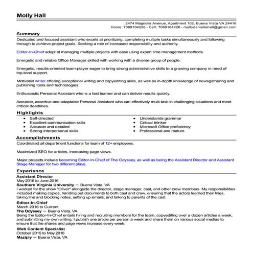 Molly Hall Resume 1 | PDF