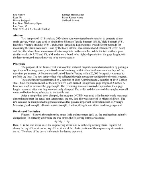 Lab report engineering materials lab - tensile test | DOCX | Physics ...