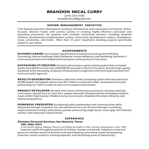 Brandon Mical Curry Resume 2015 USE | DOCX | Non-Profit Organizations ...