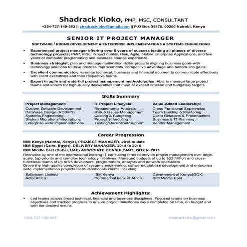 Shadrack PM Resume | PDF