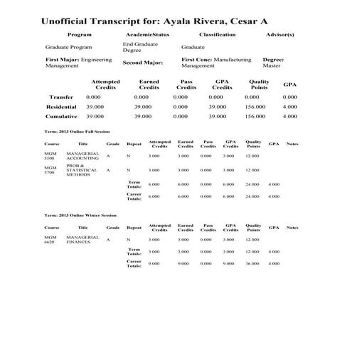 200179341 unofficial transcript (2) | PDF