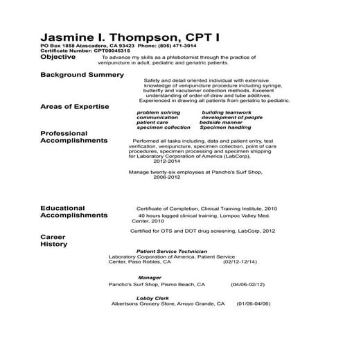 Phlebotomy Resume | RTF