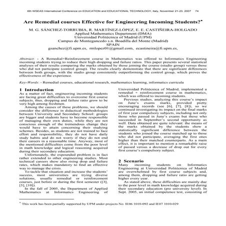 Are Remedial courses Effective for Engineering Incoming Students? | PDF