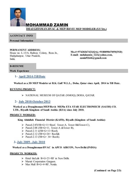 CV_ BIM Revit Mep Modeler & Draftsman | DOCX