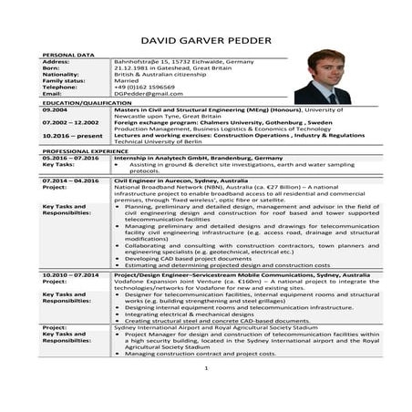 David Pedder_Curriculum Vitae | PDF | Civil Engineering Industry ...