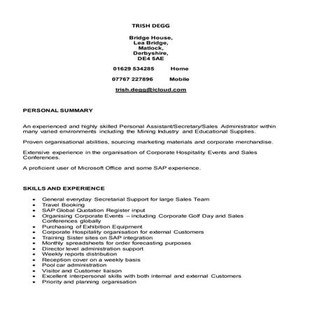 TRISH DEGG - CV - JULY 2015 | DOCX | Business Administration | Business