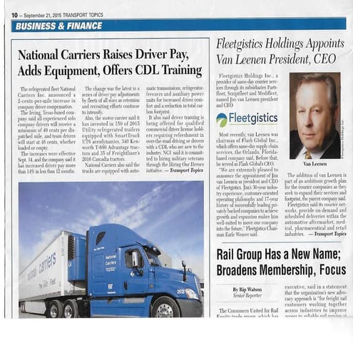Transport Topics Article - Fleetgistics | PDF