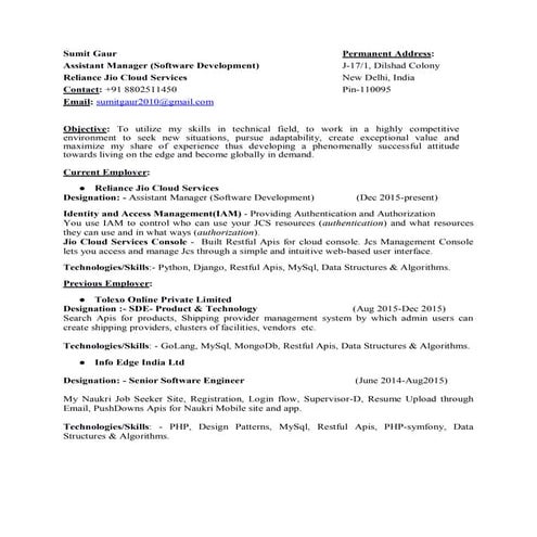 jio_resume | PDF | Cloud Computing | Internet