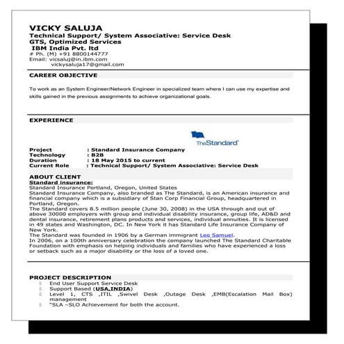 Vicky Saluja Resume IBM INDIA | DOC | IT and Internet Support | Internet