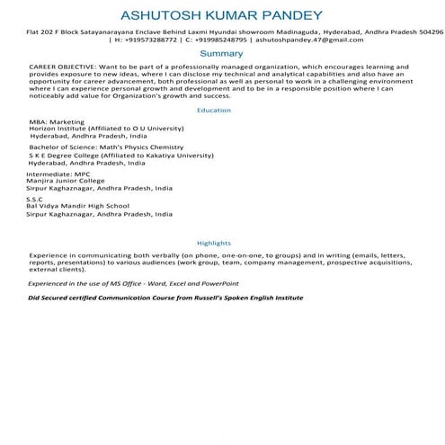 Ashutosh Pandey CV | PDF