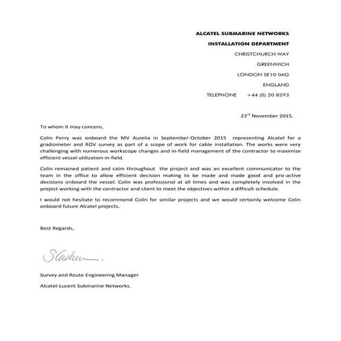 Colin Perry Reference_Alcatel | PDF