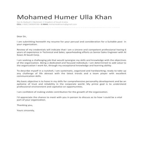 Mohamed A Moniem Cover Letter | PDF