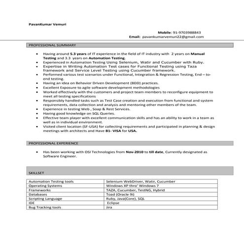 Pavan's Resume | DOC