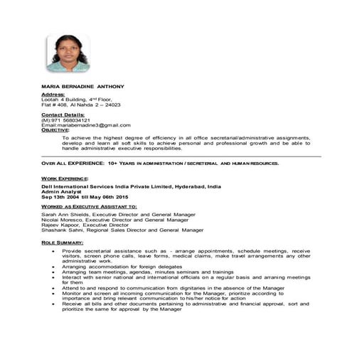 Maria Resume Nov 2015 | DOCX | Human Resources | Business