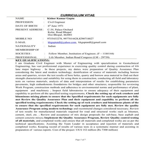 Revised cv kk gupta | PDF