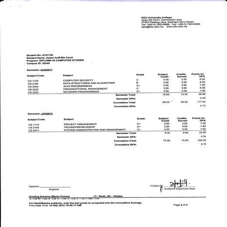 KDU Transcript 3 | PDF