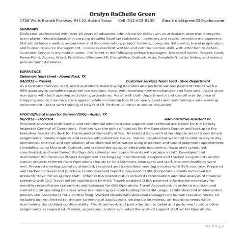 Oralyn Green Resume March 2015 | DOCX