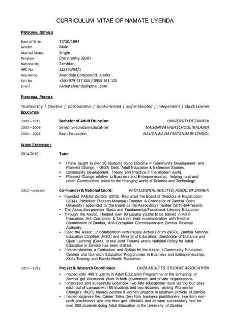 MADA MWIMBI CV | PDF