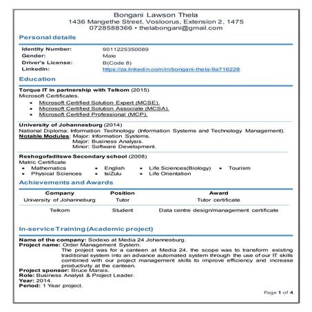 Bongani Thela's Resume | DOCX