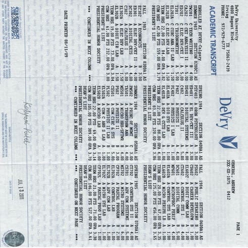 Academic Transcript (DeVry) | PDF